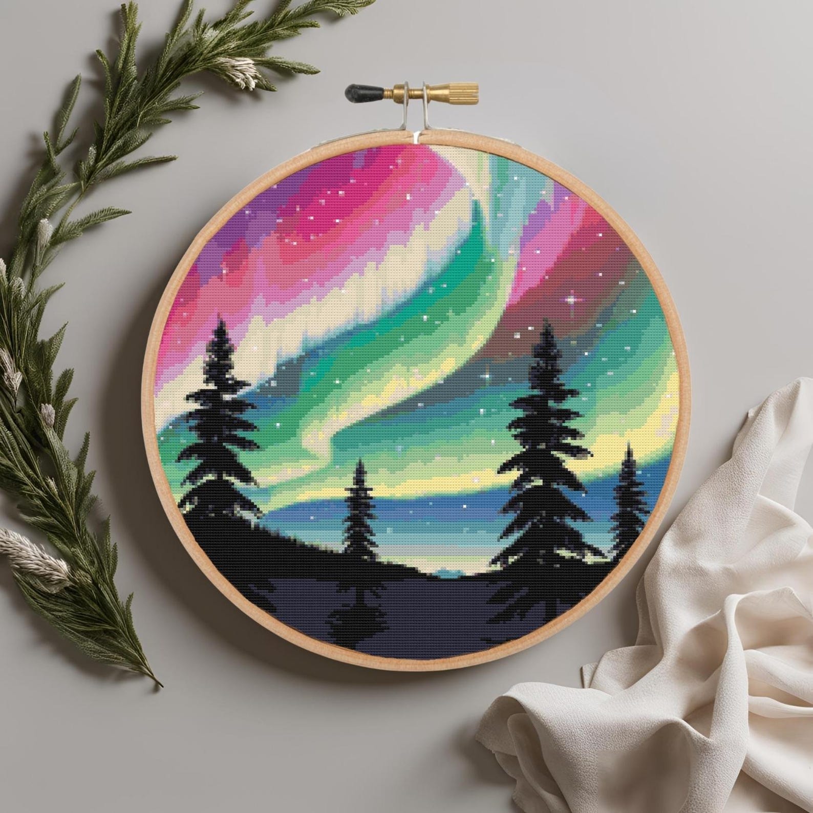 Northern Lights Cross Stitch Pattern: Aurora Borealis Embroidery (PDF ...