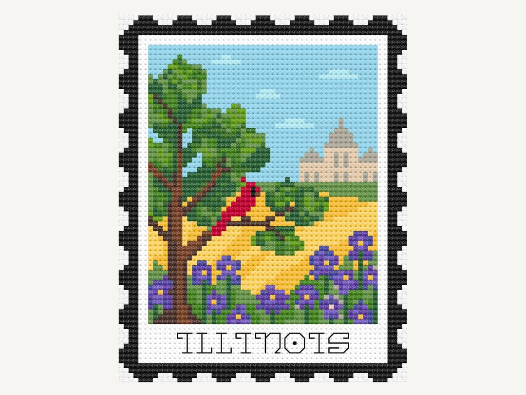 Illinois Cross Stitch Pattern, Cardinal Embroidery Design, Prairie ...