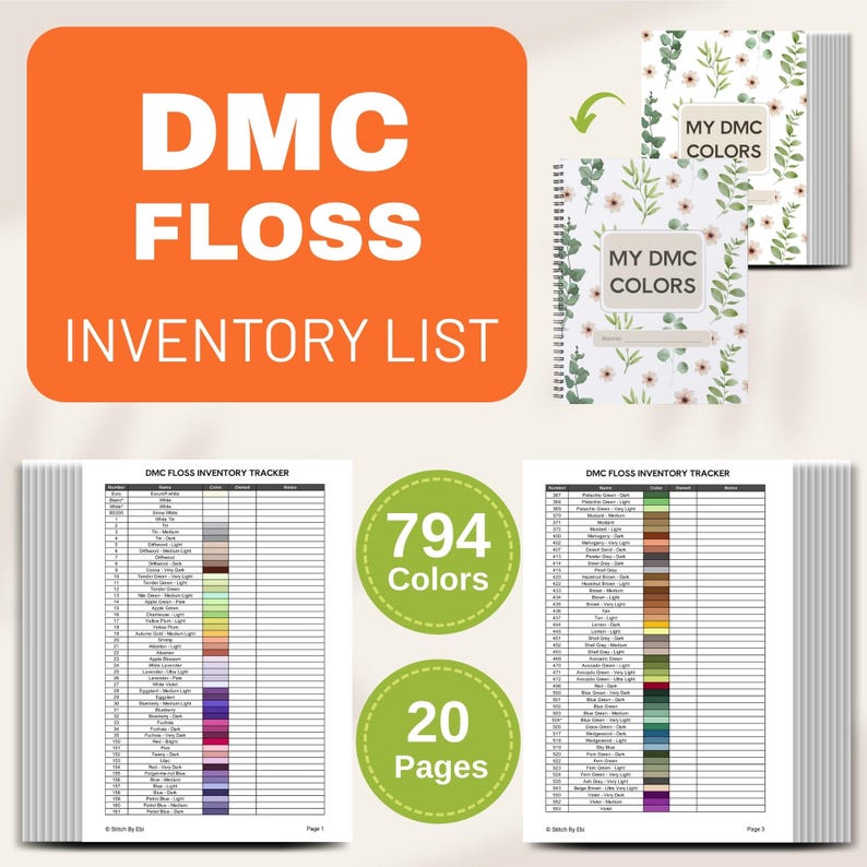 DMC Thread Color Chart | Printable Floss List PDF | Cross Stitch DMC ...