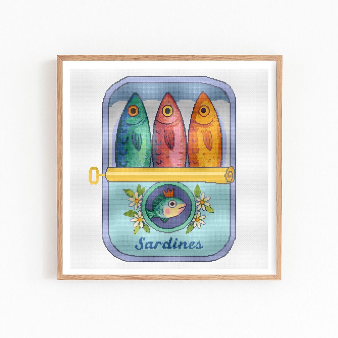 Sardines Can Cross Stitch Pattern, Funny Fish Tin Embroidery, Sardine ...