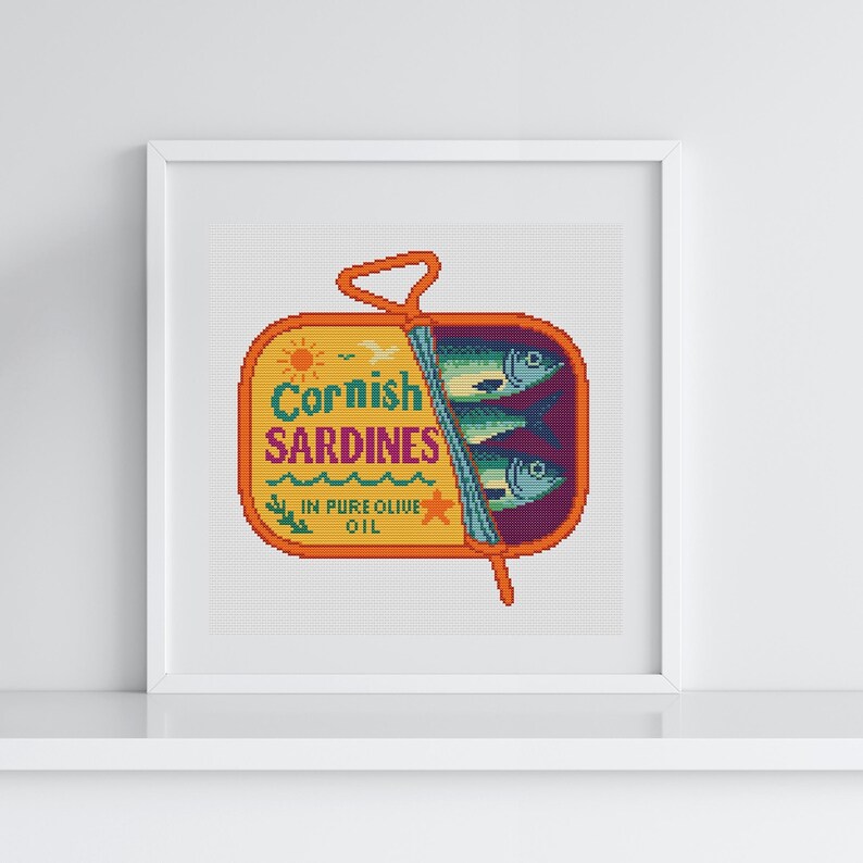 Sardines Can Cross Stitch Pattern, Funny Fish Tin Embroidery, Sardine ...