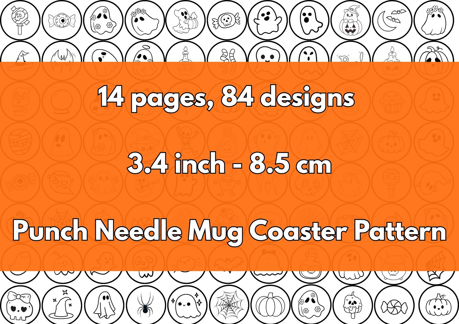 Ghosts Punch Needle Pattern, Spooky Cute Coaster Bundle Template, Witch ...