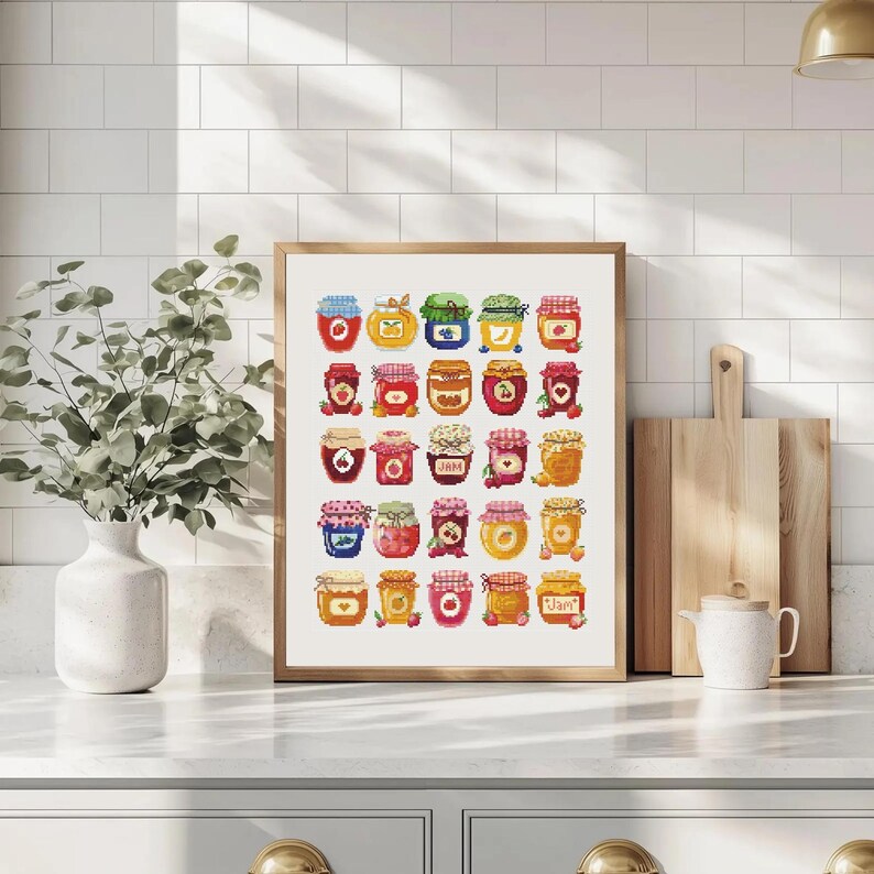 25 Jam Jar Cross Stitch Pattern Bundle, Kitchen Food Embroidery ...