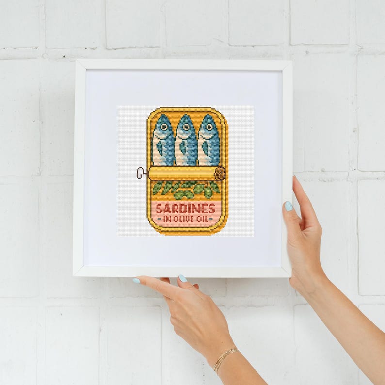 Sardines Can Cross Stitch Pattern, Funny Sardine Food Art, Fish Can ...