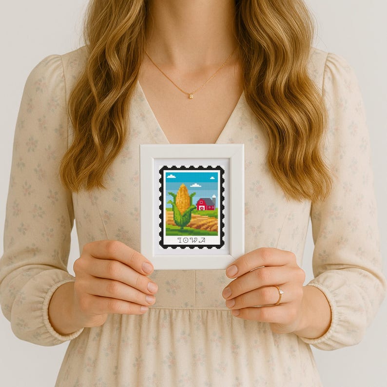 Iowa Cross Stitch Pattern, Heartland Cornfield Embroidery, Red Barn ...