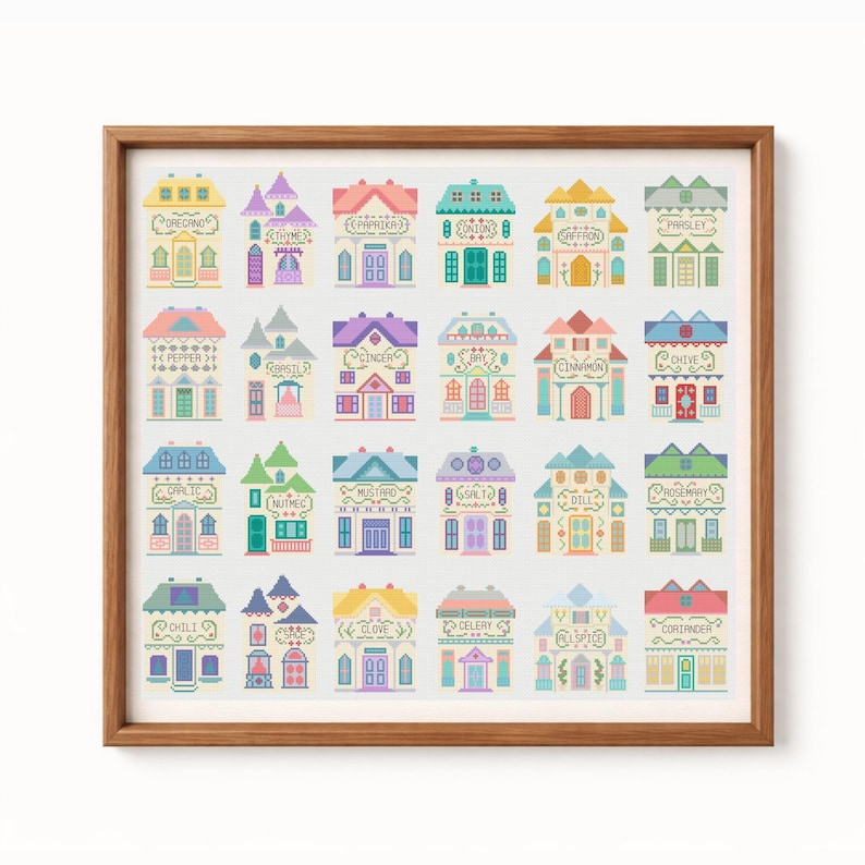 Spice Houses Cross Stitch Pattern PDF, Colorful Spice Village Kitchen ...