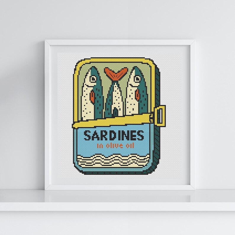 Sardines Can Cross Stitch Pattern, Sardine Food Art Easy Embroidery ...