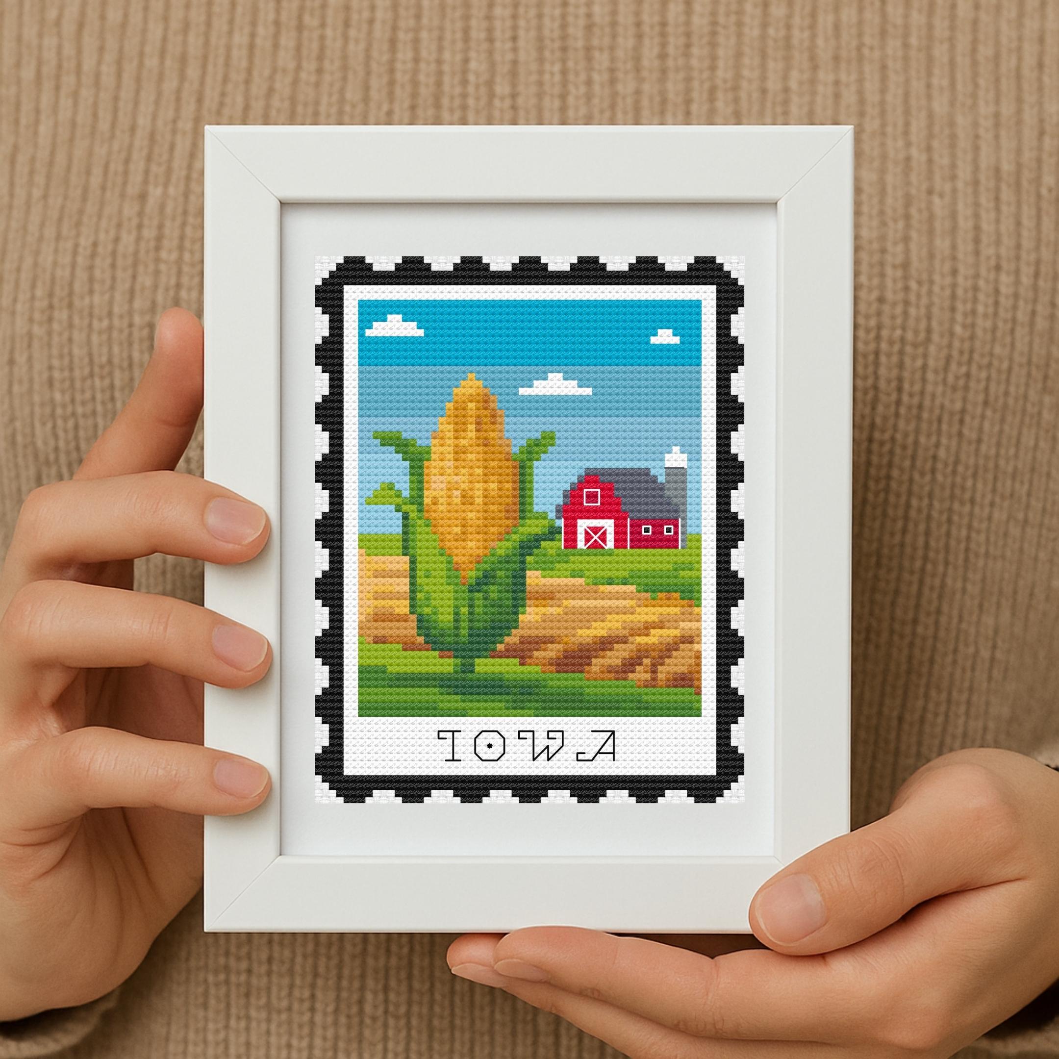 Iowa Cross Stitch Pattern, Heartland Cornfield Embroidery, Red Barn ...