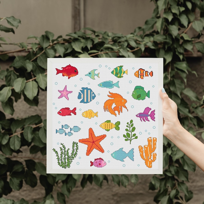 Fish Cross Stitch Pattern | Underwater Cute Fish Embroidery | Aquarium ...