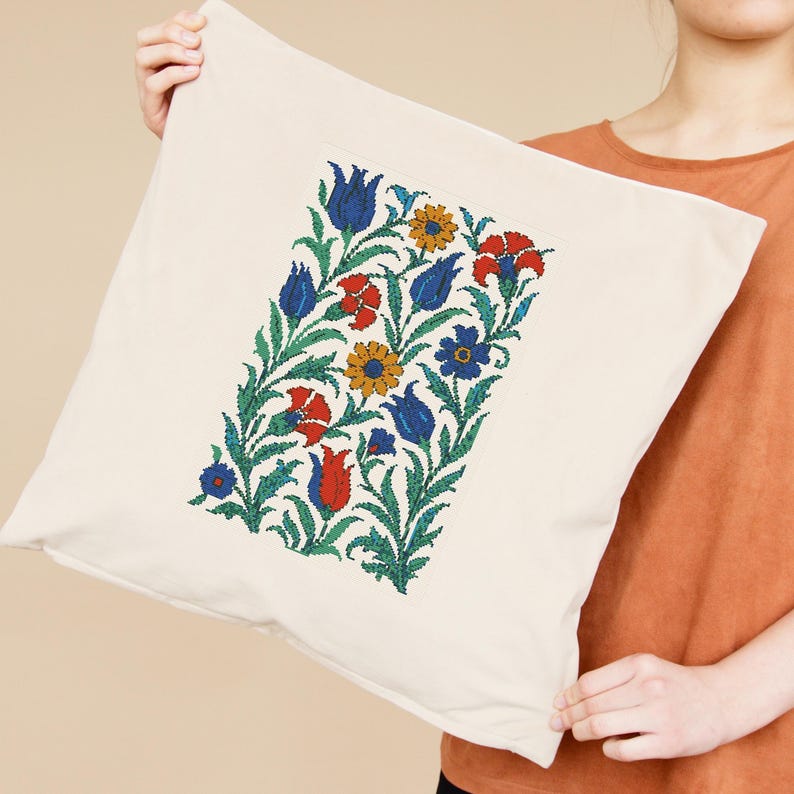 Turkish Tile Art Cross Stitch Pattern, Ottoman Ceramic Sampler ...