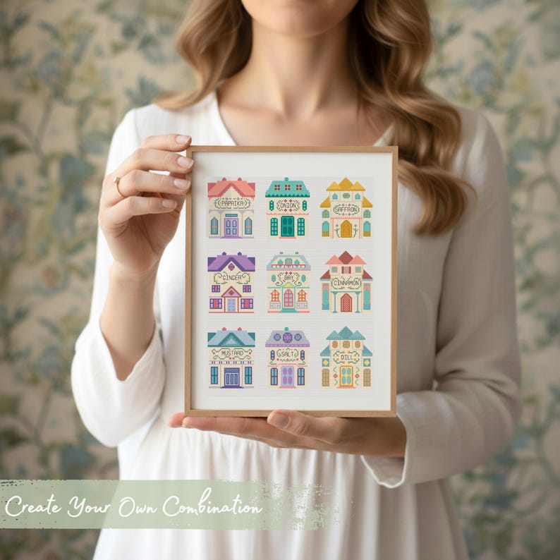 Spice Houses Cross Stitch Pattern PDF, Colorful Spice Village Kitchen ...
