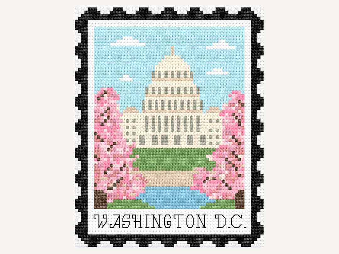 Washington DC Postage Stamp Cross Stitch Pattern, Capitol Hill Cherry ...