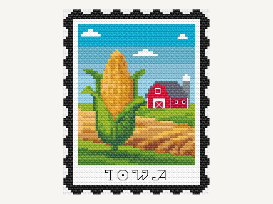 Iowa Cross Stitch Pattern, Heartland Cornfield Embroidery, Red Barn ...