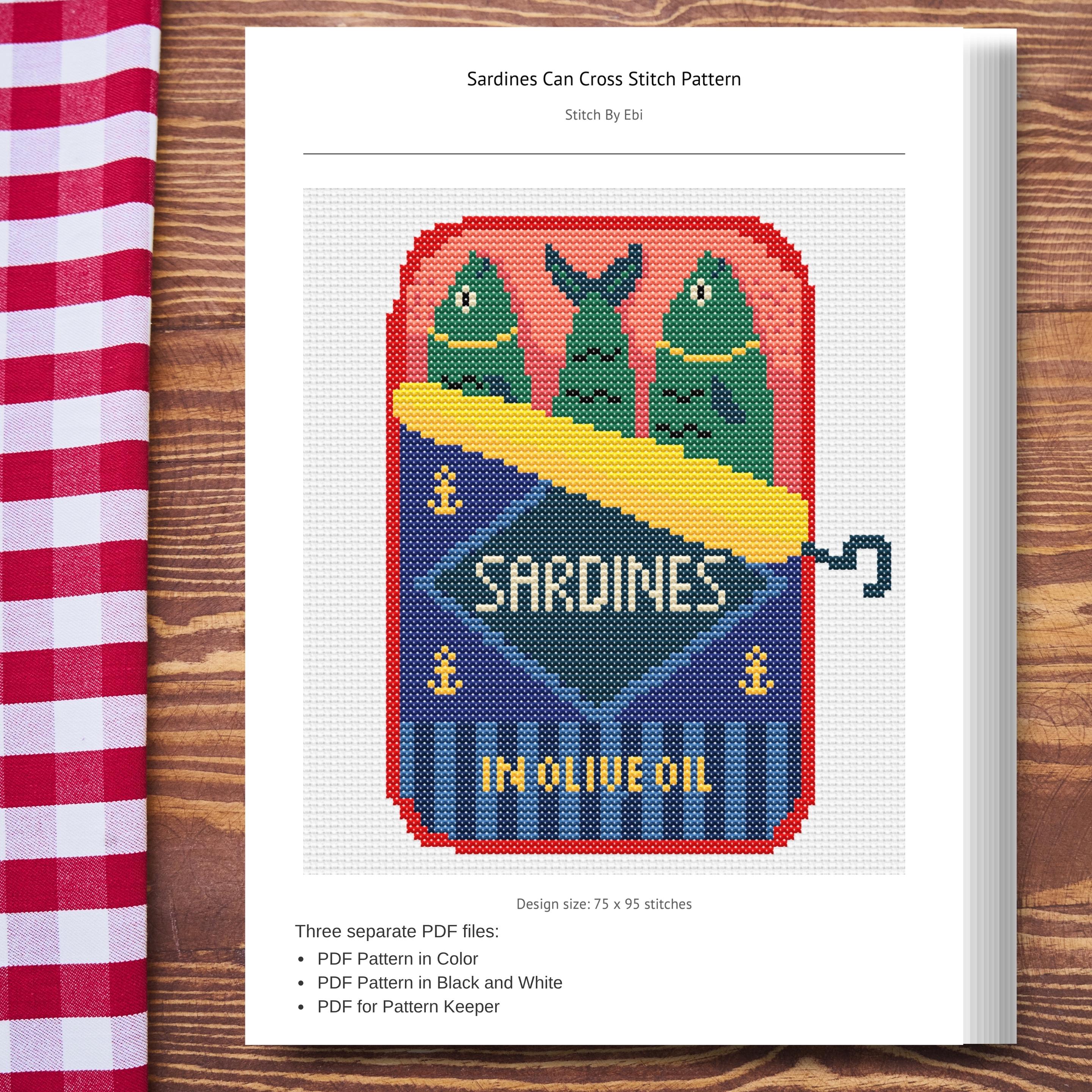 Sardines Can Cross Stitch Pattern, Modern Sardine Food Art, Fish Tin ...
