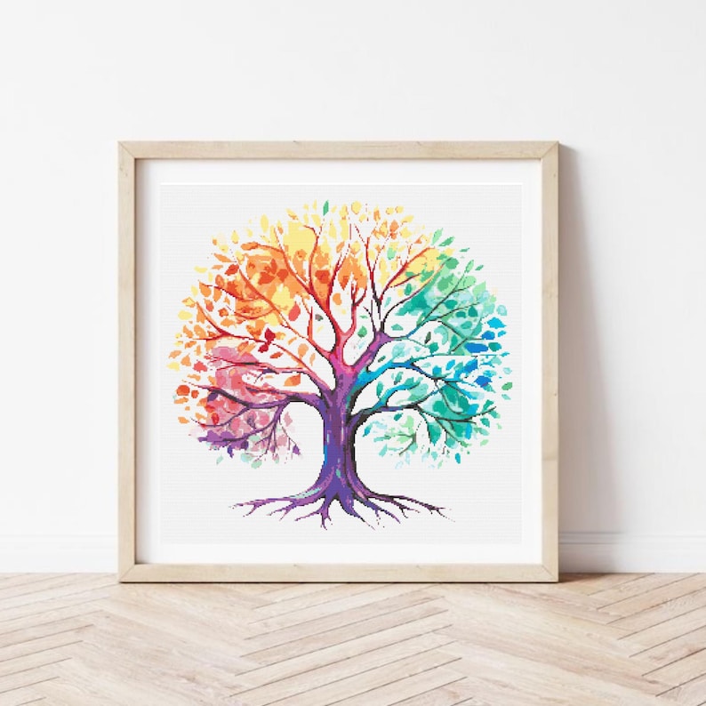 Tree of Life Cross Stitch Pattern | Crossstitch Tree of Life | Colorful ...