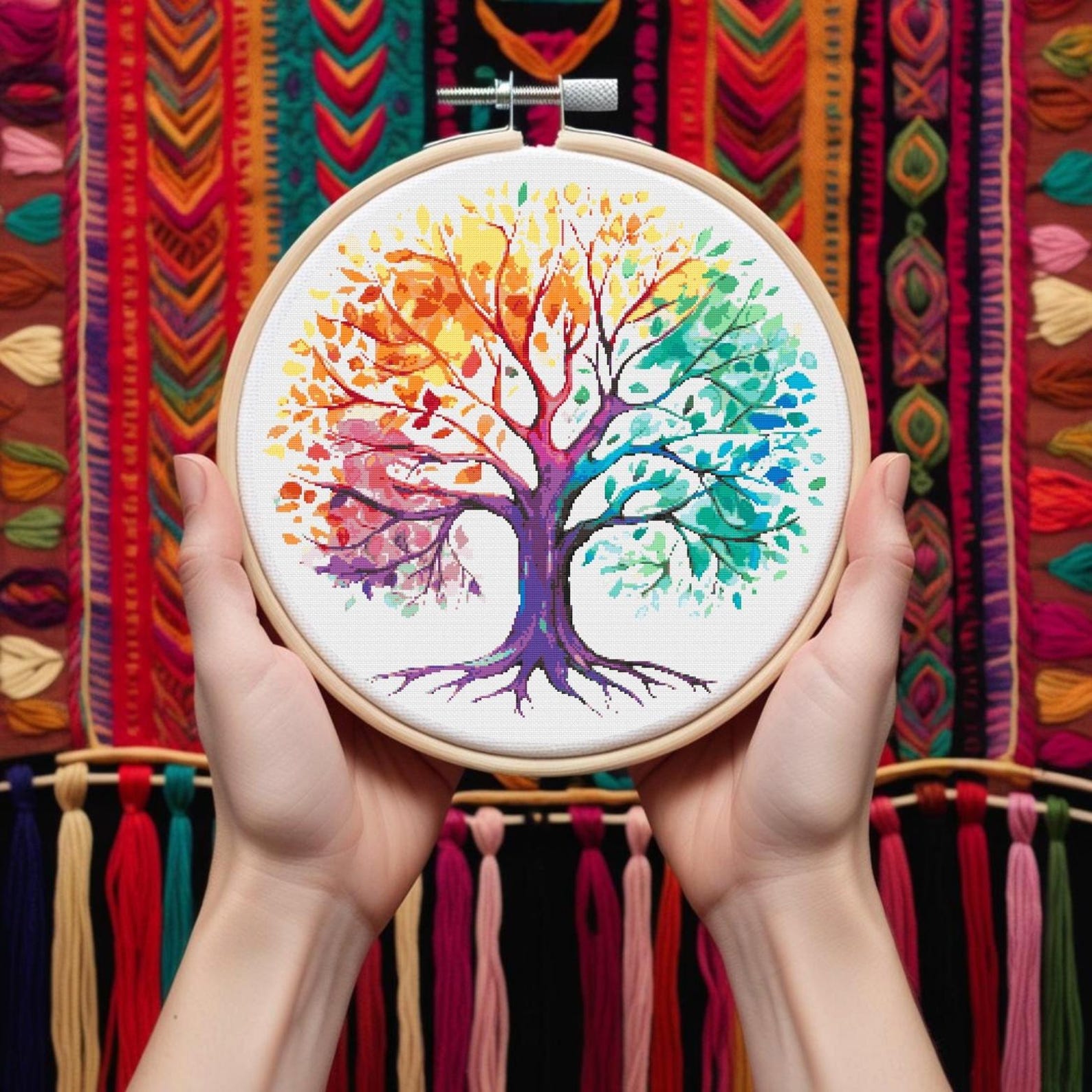 Tree of Life Cross Stitch Pattern | Crossstitch Tree of Life | Colorful ...