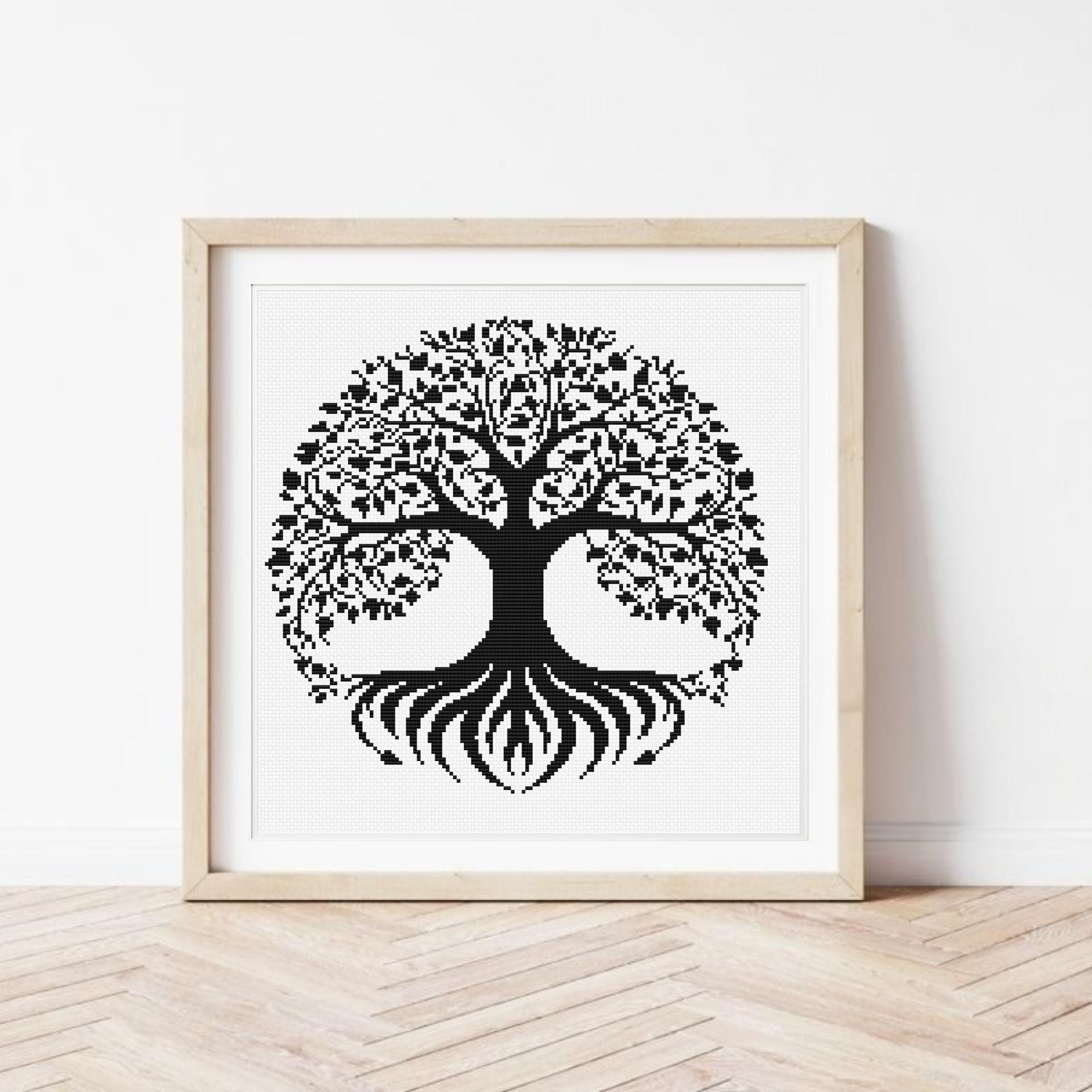 Tree of Life Cross Stitch Pattern | Monochrom Cross Stitch Tree of Life ...