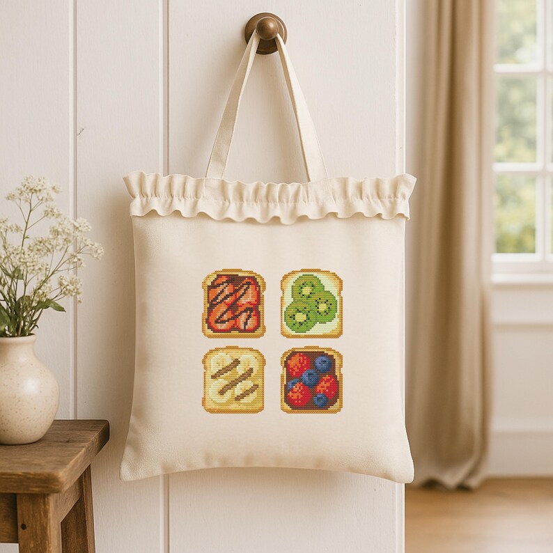 Toast Cross Stitch Pattern, Breakfast Fruit Toast Embroidery, Cute Food ...