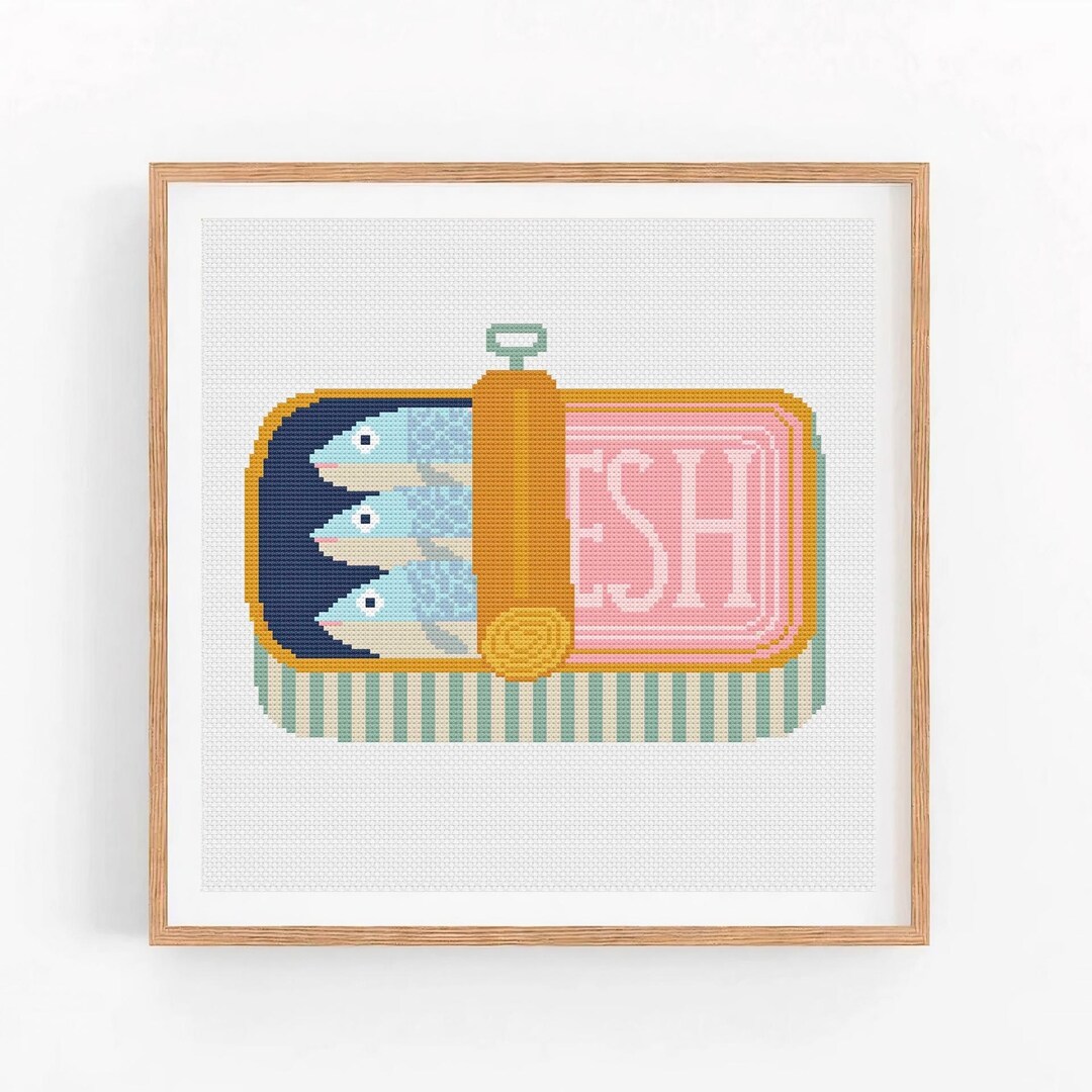 Sardines Can Cross Stitch Pattern | Funny Sardines Cross Stitch | Retro ...