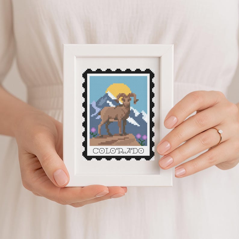 Colorado Cross Stitch Pattern, Rocky Mountain Bighorn Sheep Embroidery ...