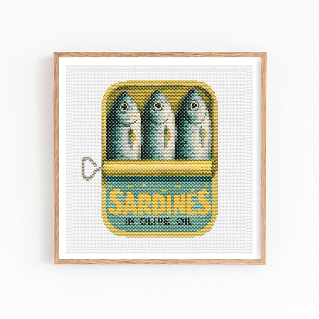 Sardines Can Cross Stitch Pattern, Funny Sardines Embroidery, Modern X ...