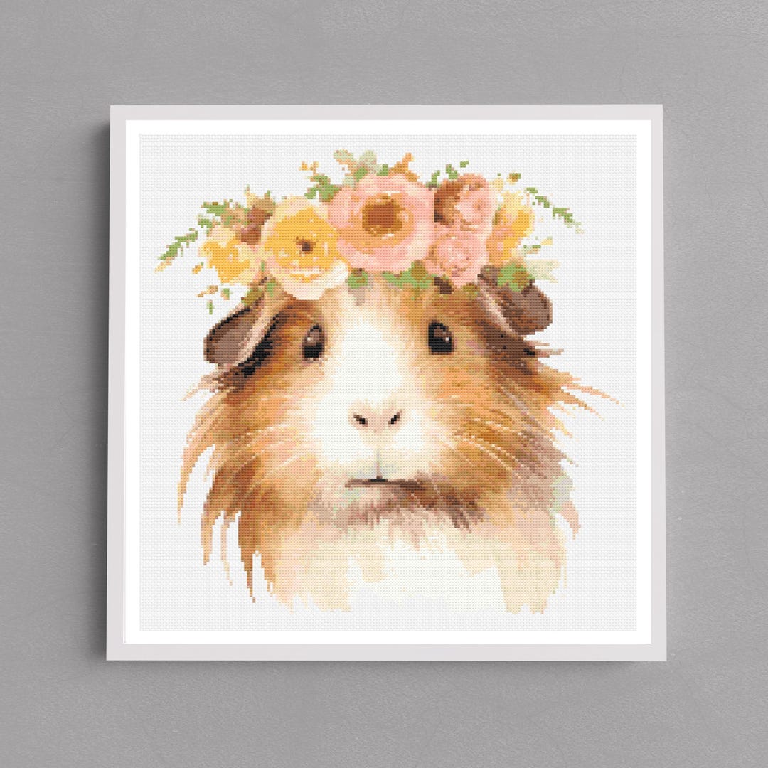 Guinea Pig Cross Stitch Pattern | Floral Guinea Pig Cross Stitch ...