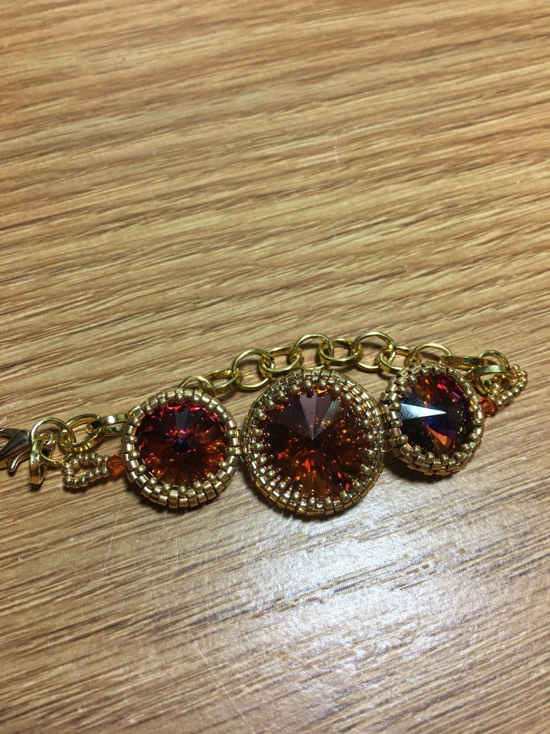 Gold Beaded Bezels Swarovski Rivoli and Chain Bracelet - Etsy