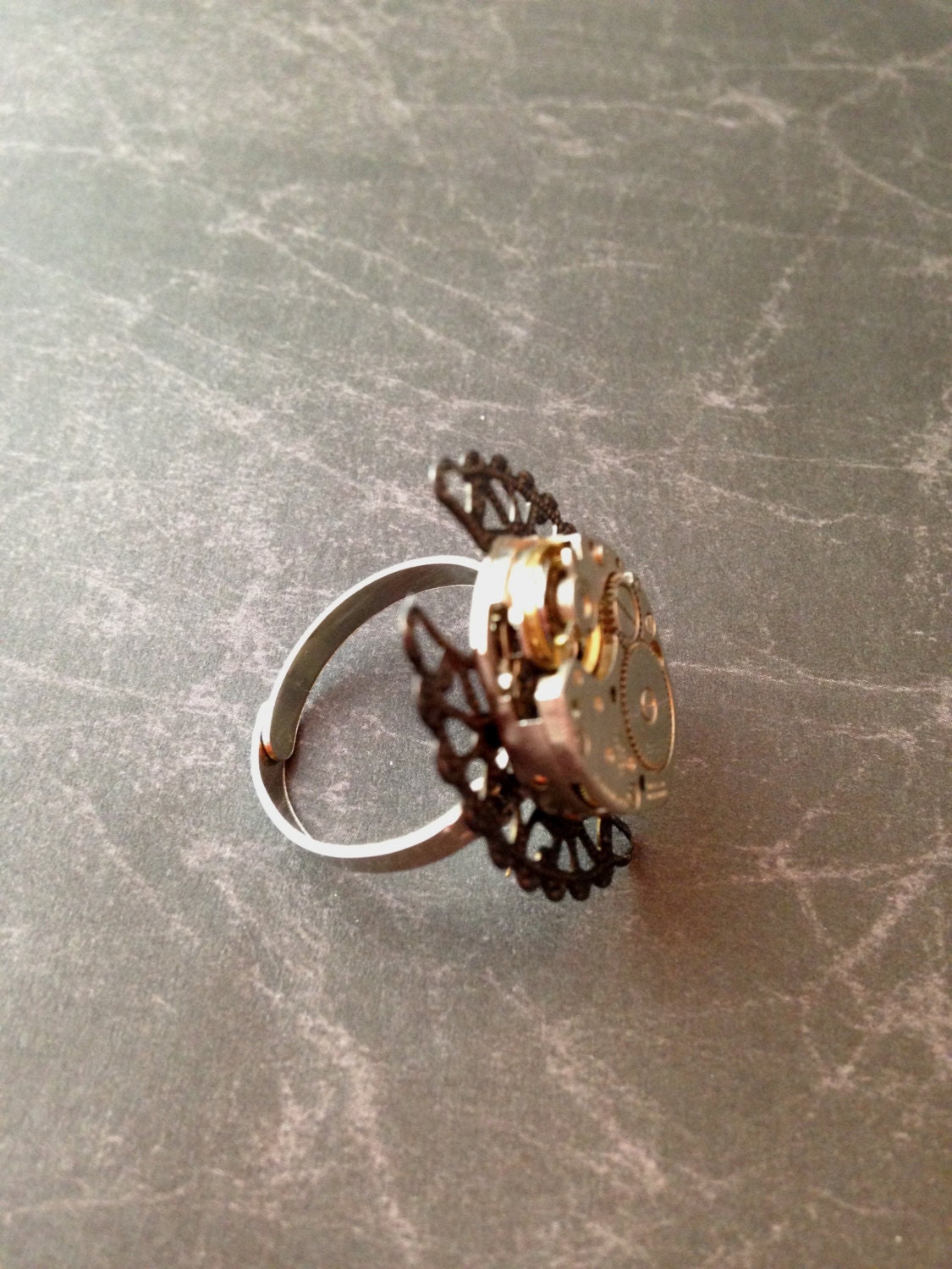 Victorian Black Filigree Winged Watch Movement Ring - Etsy