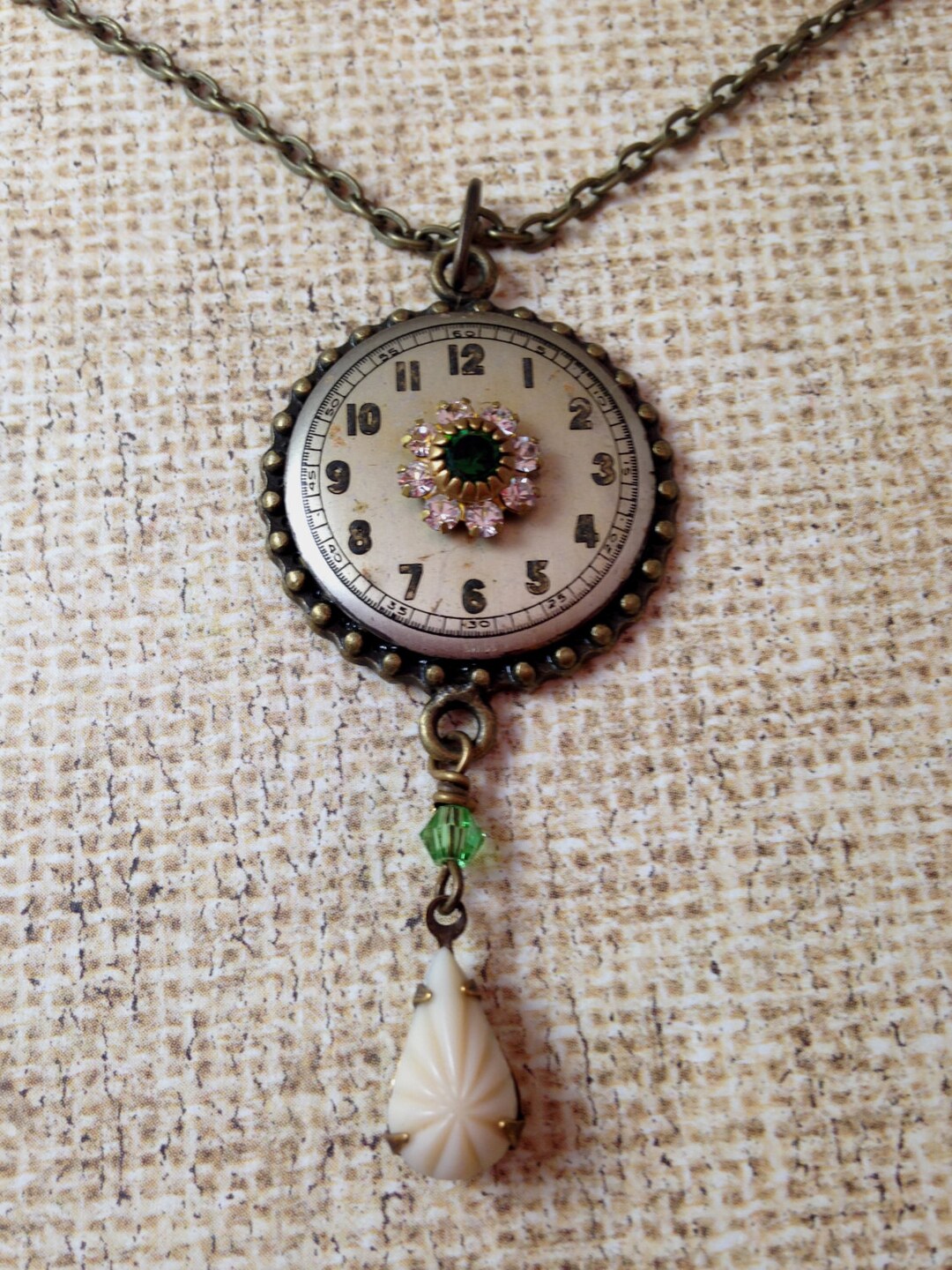 Antique Watch Face With Green Crystals - Etsy