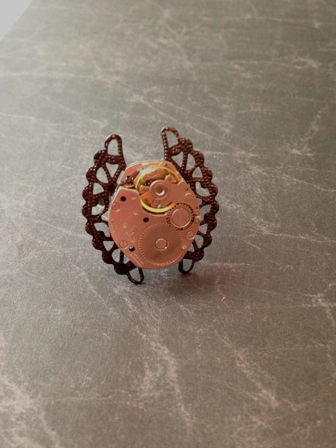 Victorian Black Filigree Winged Watch Movement Ring - Etsy