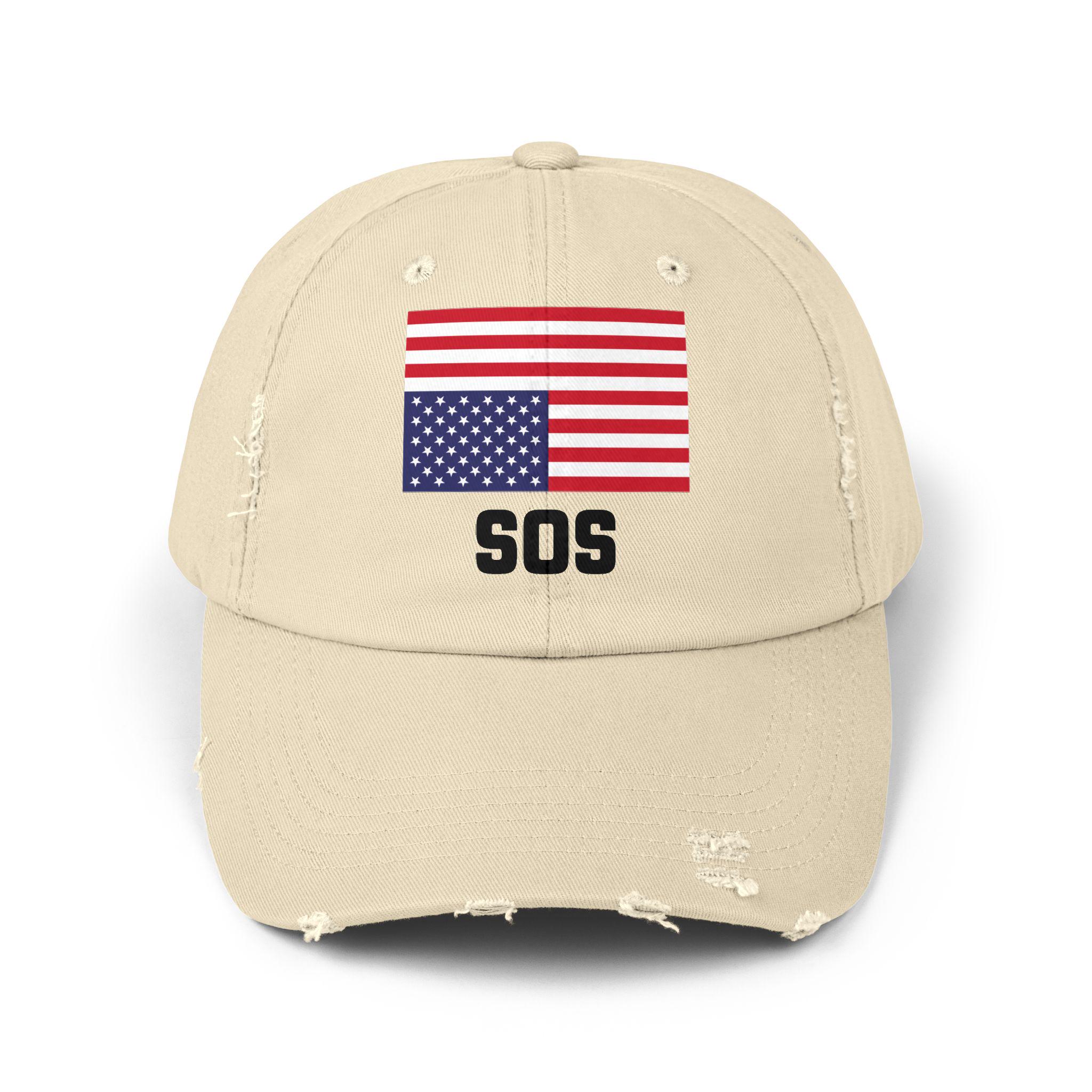 SOS Upside Down American Flag Distress Signal Hat, Unisex Distressed ...