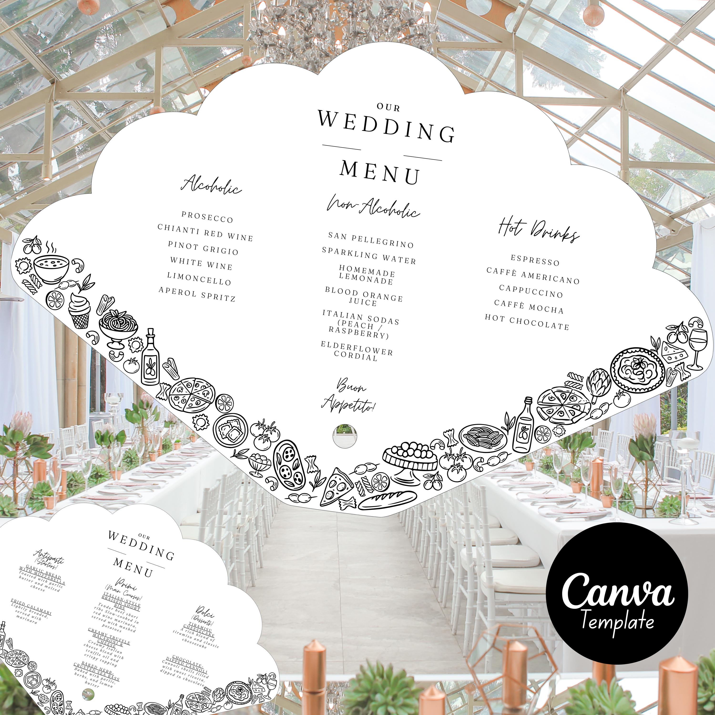 Editable Italian Food Wedding Menu Fan Template | Edit in Canva ...
