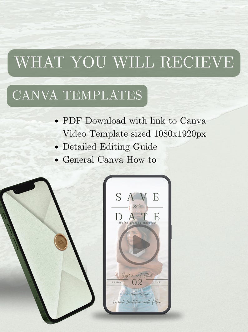 Save the Date Video Invitation, Sage Green Animated, Wedding Date, DIY ...