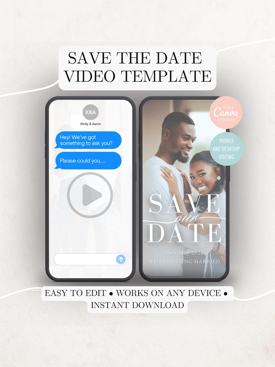 Animated Save the Date Video • Text Message & Photo Reveal • Editable ...
