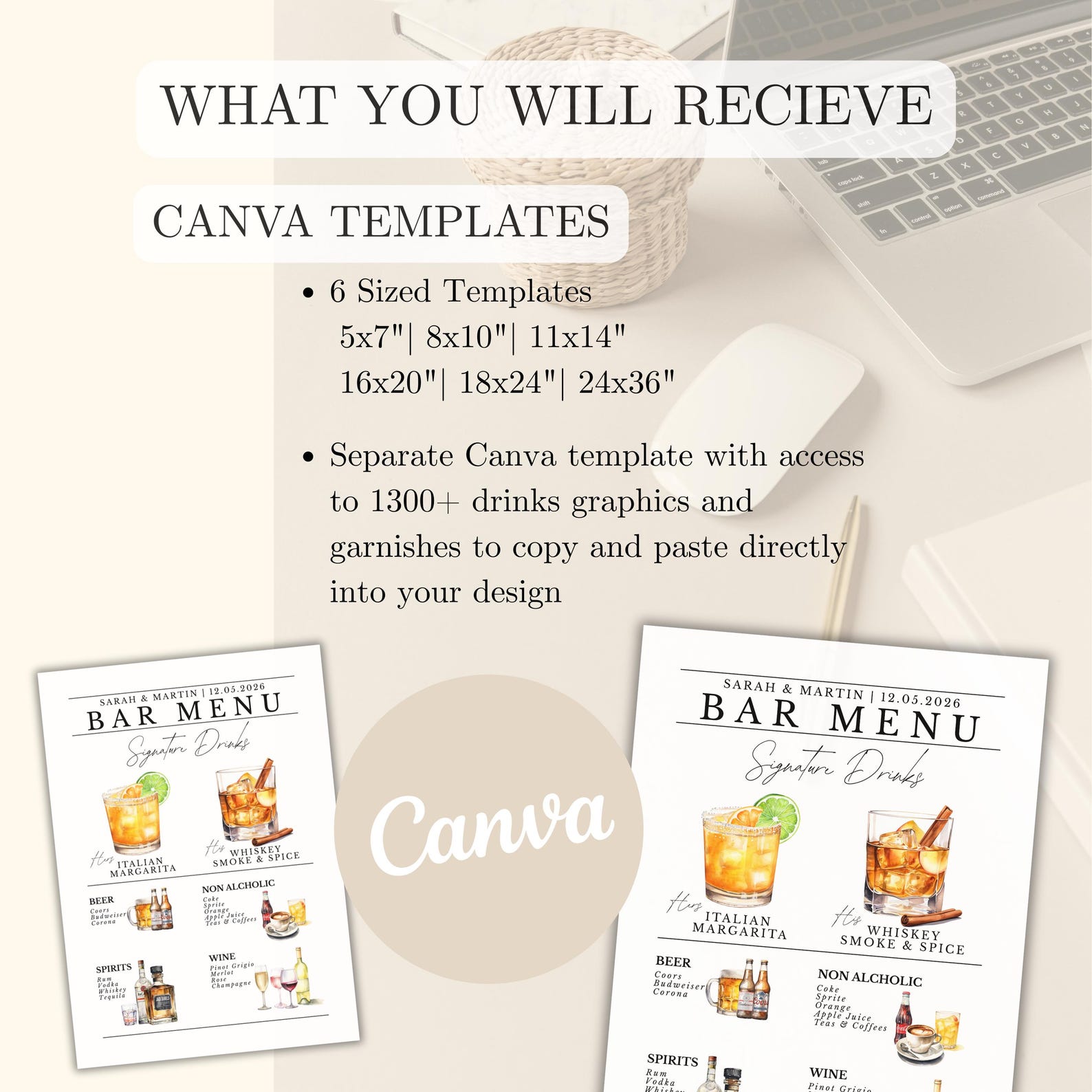 Modern Signature Drinks Bar Menu | Editable Wedding and Party Bar Menu ...