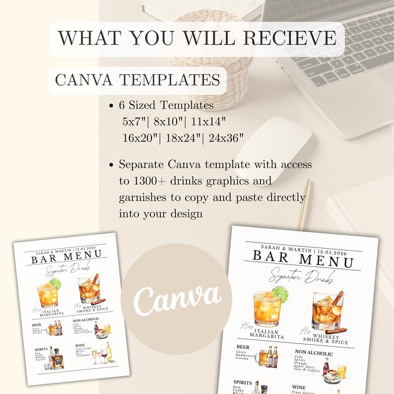 Modern Signature Drinks Bar Menu | Editable Wedding and Party Bar Menu ...