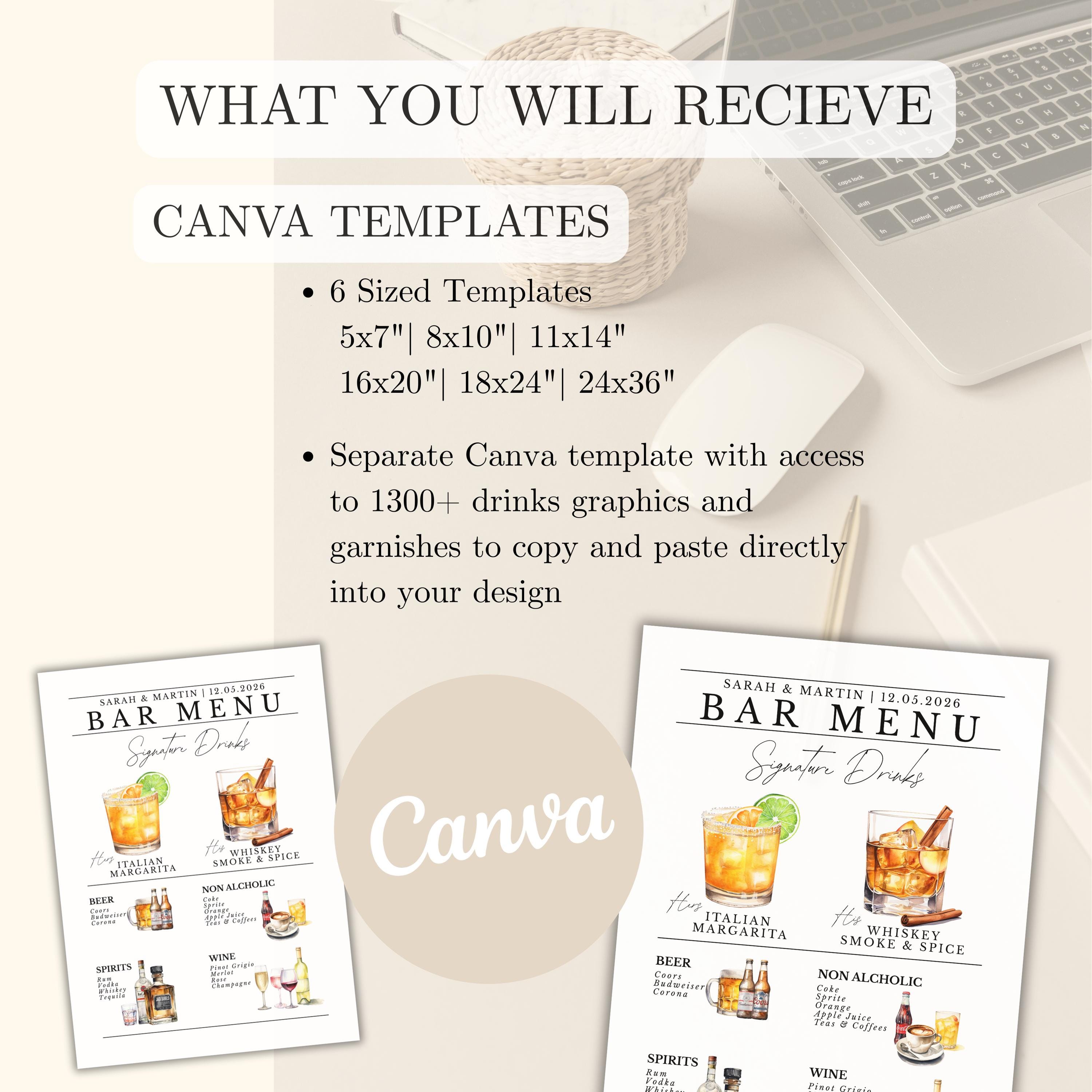 Modern Signature Drinks Bar Menu | Editable Wedding and Party Bar Menu ...