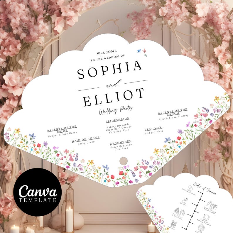 Wedding Program Fan Template | Download Edit in Canva | Garden Party ...