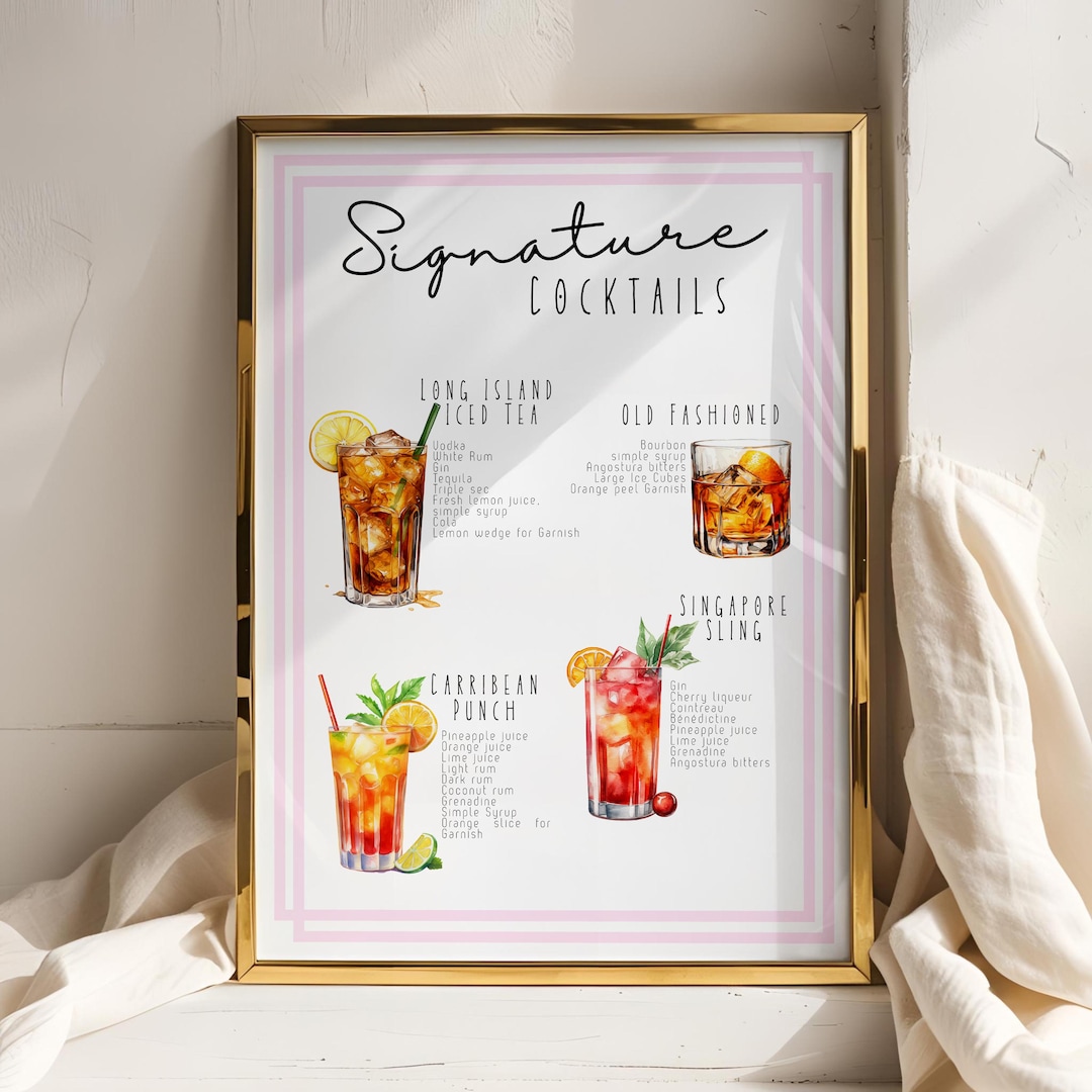 Signature Drinks Party Bar Menu | Pastel Wedding | Editable Bar Menu ...