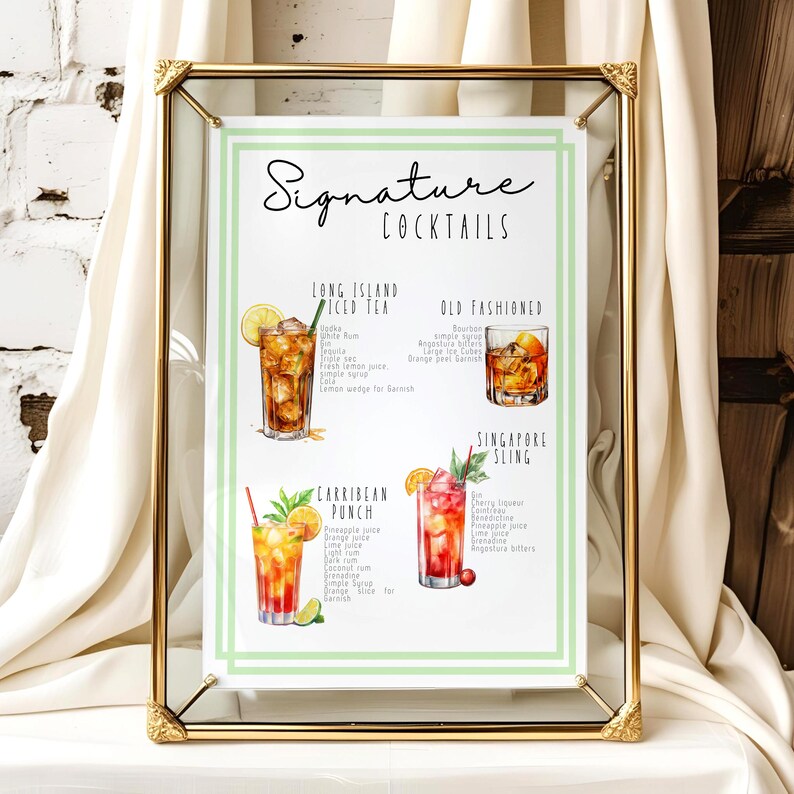 Signature Drinks Party Bar Menu | Pastel Wedding | Editable Bar Menu ...