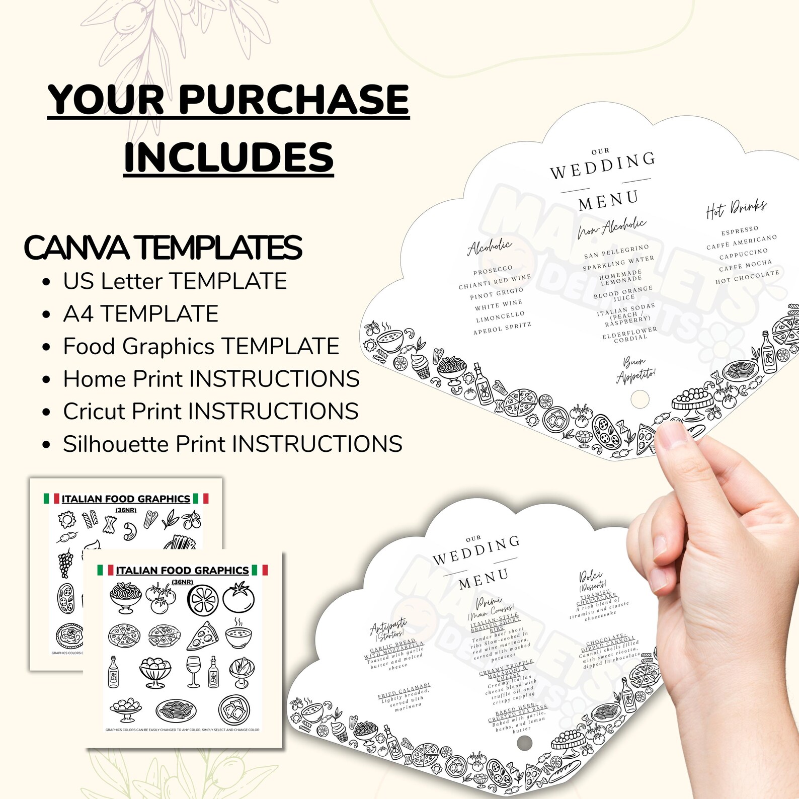 Editable Italian Food Wedding Menu Fan Template | Edit in Canva ...