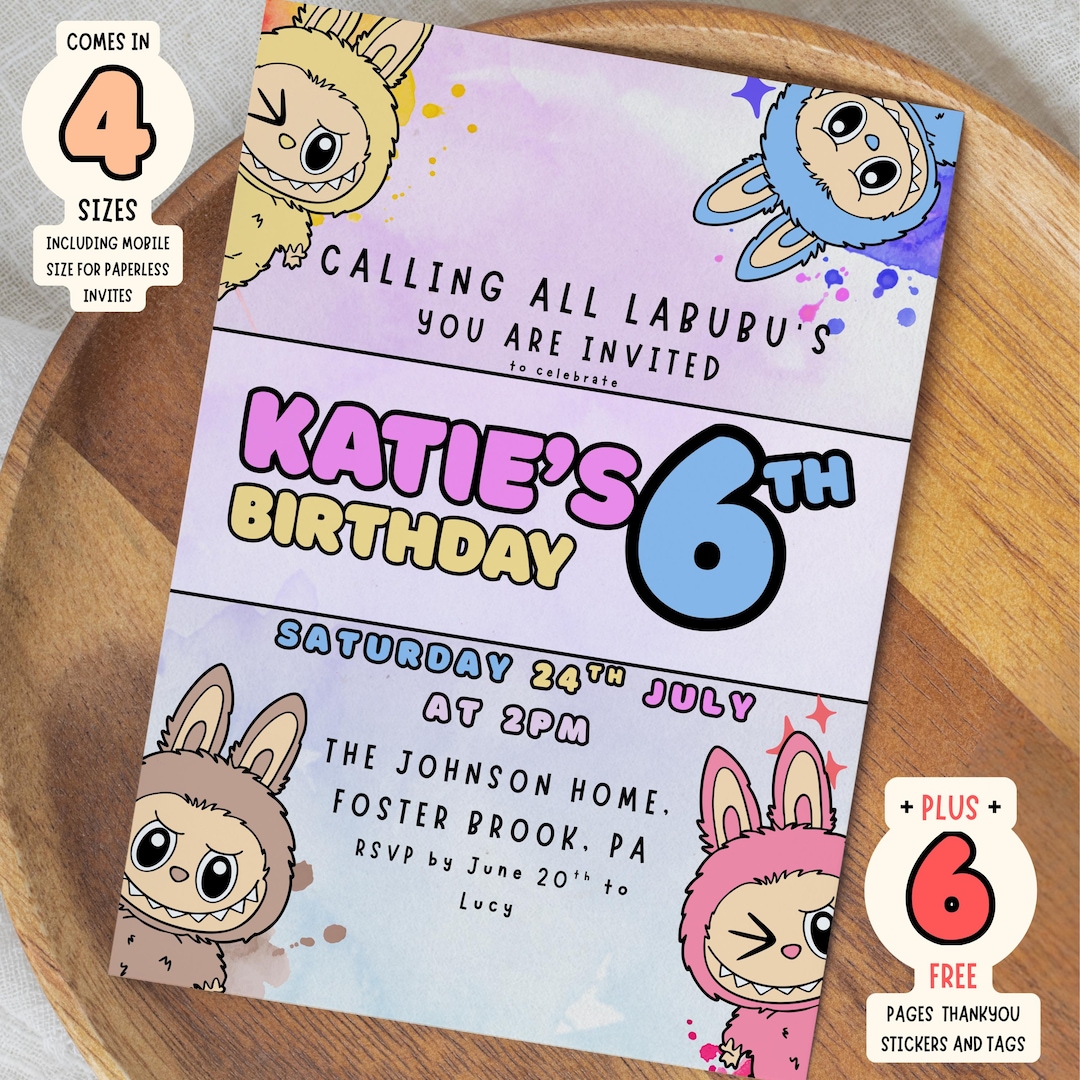 Labubu Birthday Party Invitation Digital Download | Printable Pool ...