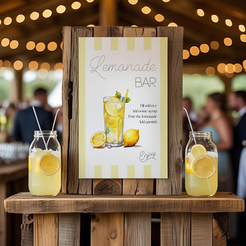 Lemonade Bar Sign | Editable Wedding and Party Bar Menu | Canva Drinks ...