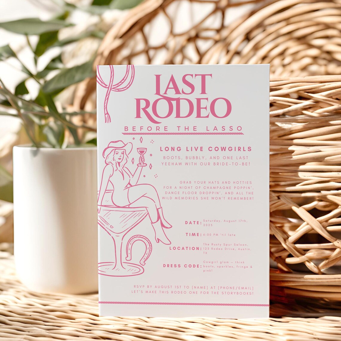 Last Rodeo Bachelorette Party White Invitation | Cowboy Bachelorette ...