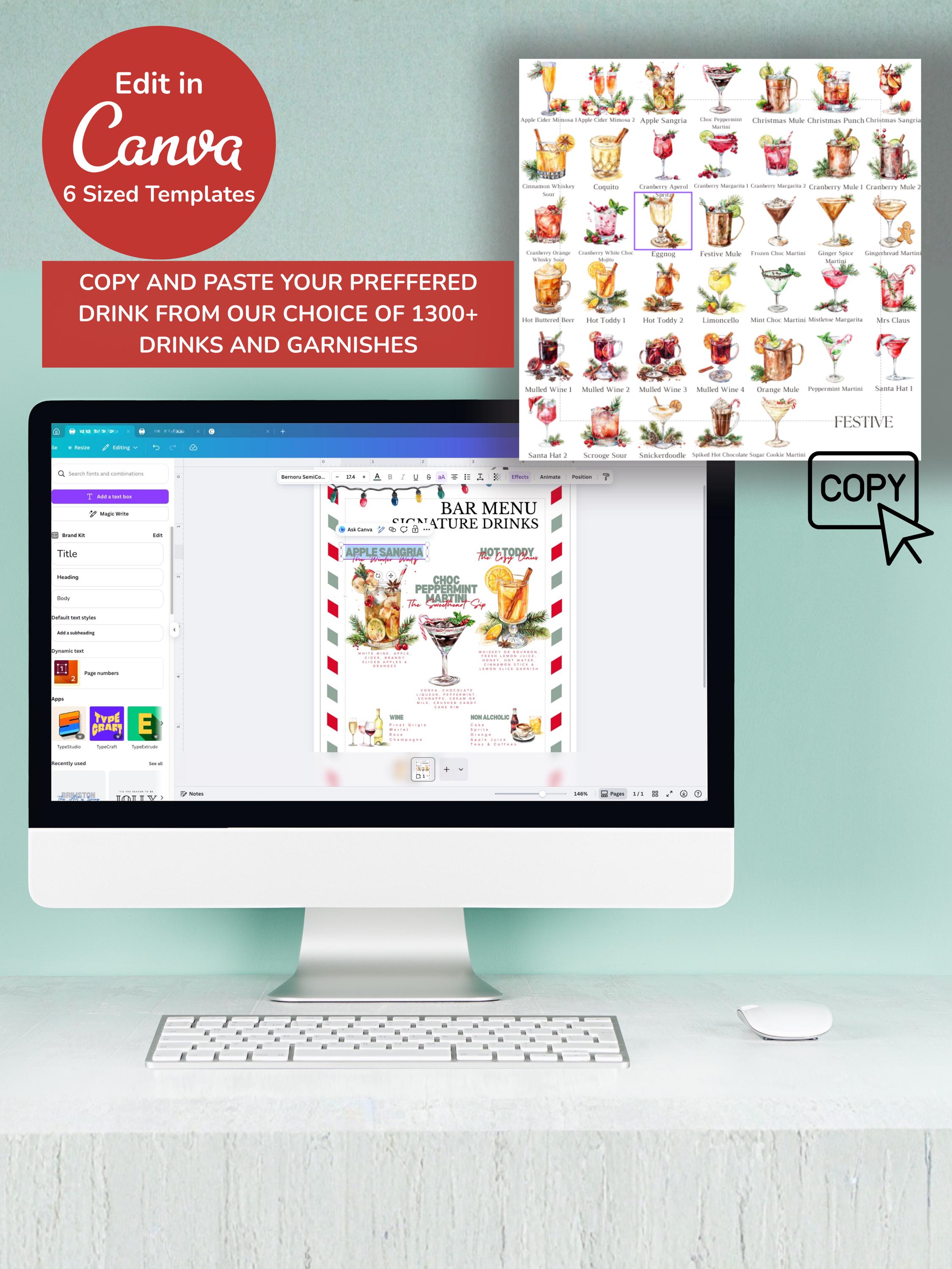 Christmas Bar Menu Template | Holiday Cocktail Sign | Editable Canva ...