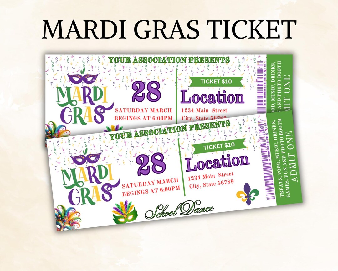 Mardi Gras Invitation Ticket Template, Masquerade Ball, Mardi Gras ...
