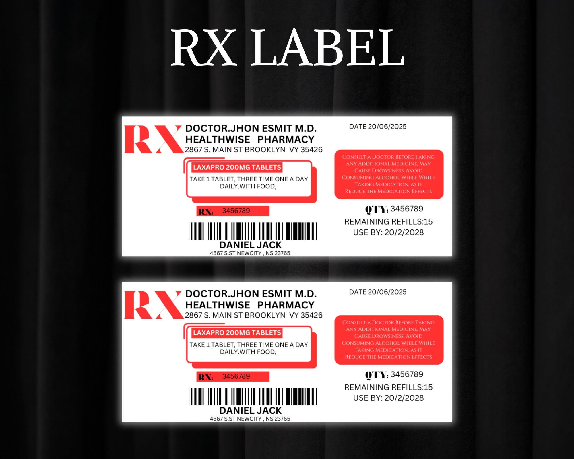 Prescription Label Template | Editable RX Bottle Label Template | Party ...
