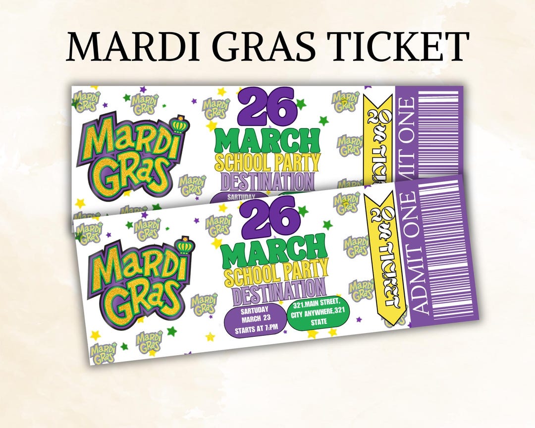 Mardi Gras Invitation Ticket Template, Masquerade Ball, Mardi Gras ...