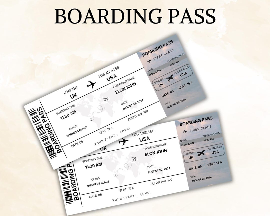 Printable Boarding Pass Airline Ticket Gift Surprise Trip Reveal ...