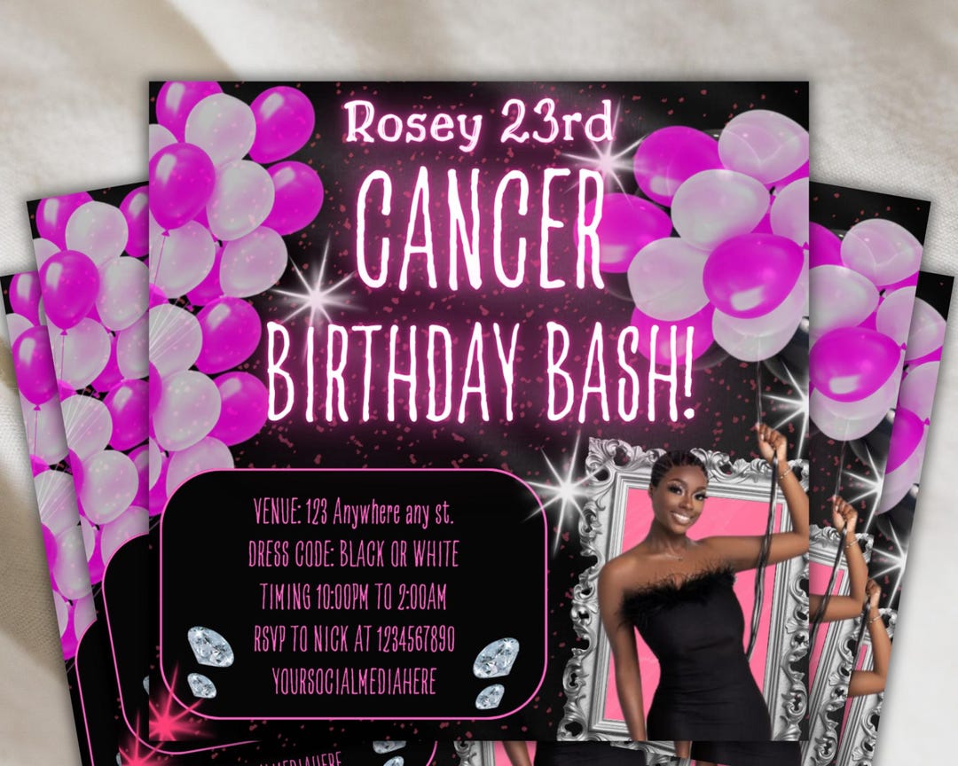 Cancer Birthday Flyer, Cancer Pink Flyer, Birthday Flyer, Zodiac Party ...
